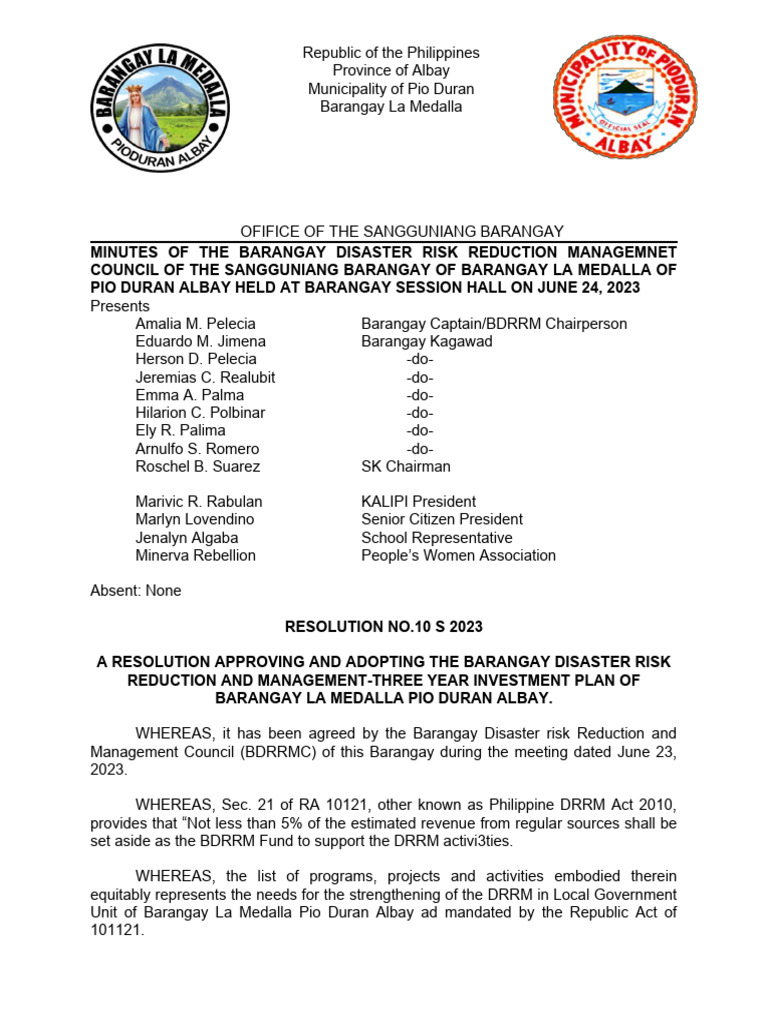 Adopting BDRRM PLAN | PDF | Government