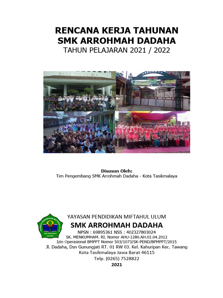 Program Kerja Tahunan Dan Anggaran SMK ARROHMAH 2021-2022 | PDF