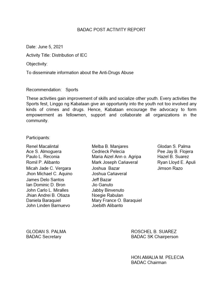 BADAC Post Activity Report: IEC Distribution | PDF