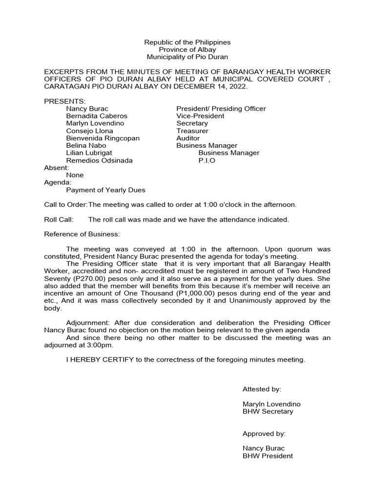 BHW Minutes | PDF | Meetings | Governance