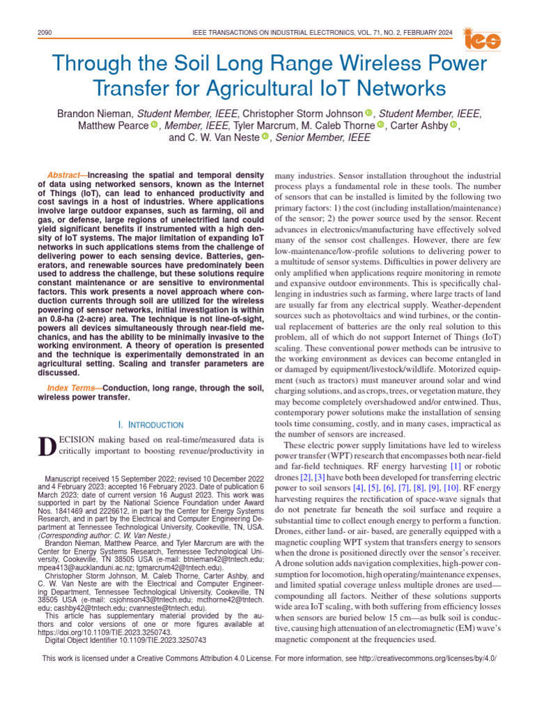 Through The Soil Long Range Wireless Power Transfer For Agricultural IoT Networks | PDF ...