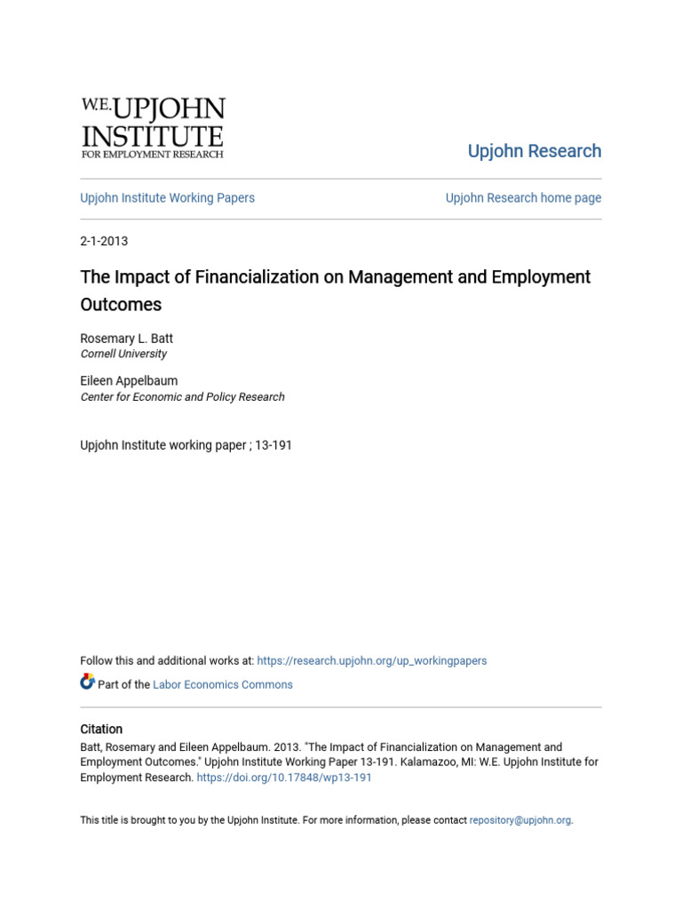 The Impact of Financialization On Management and Employment Outcome ...