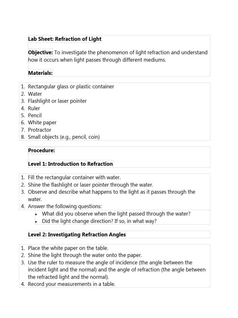 Lab Sheet Refraction | PDF