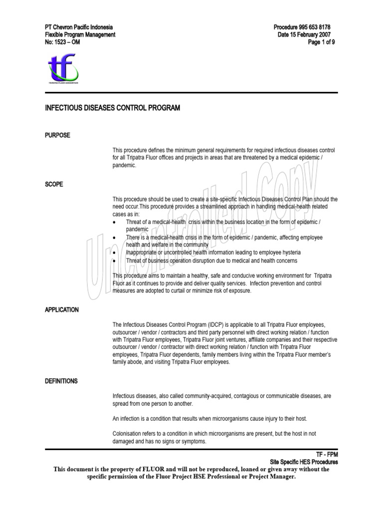 Infectious Diseases Control Program | PDF