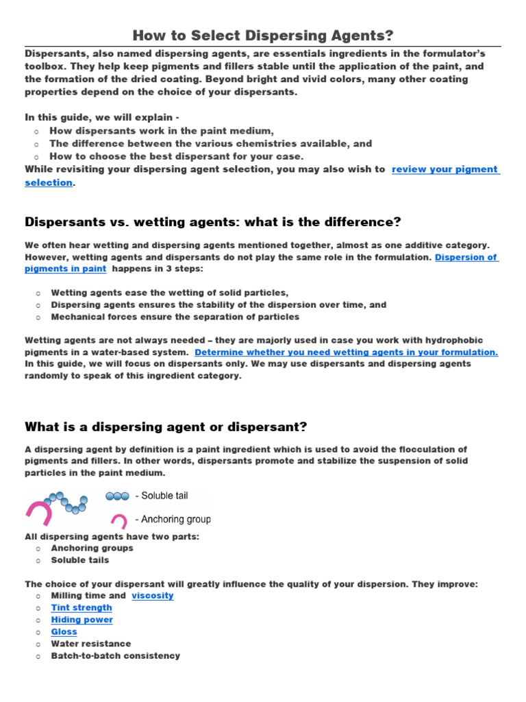 Dispersing Agents Selection Guide | PDF | Paint | Polymers