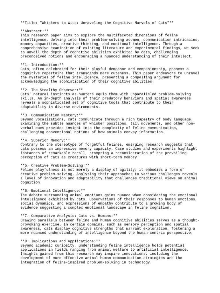 Essay About Cats Part 2 | PDF | Intelligence | Cognition
