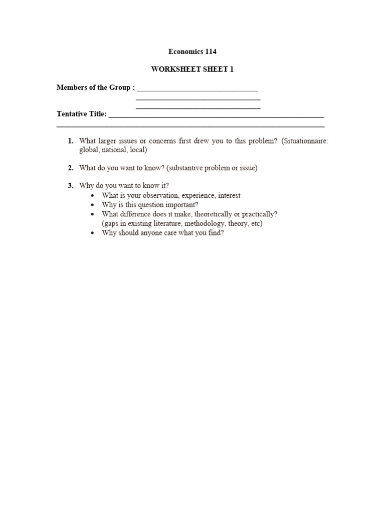 Economics 81 - Worksheet 1 | PDF