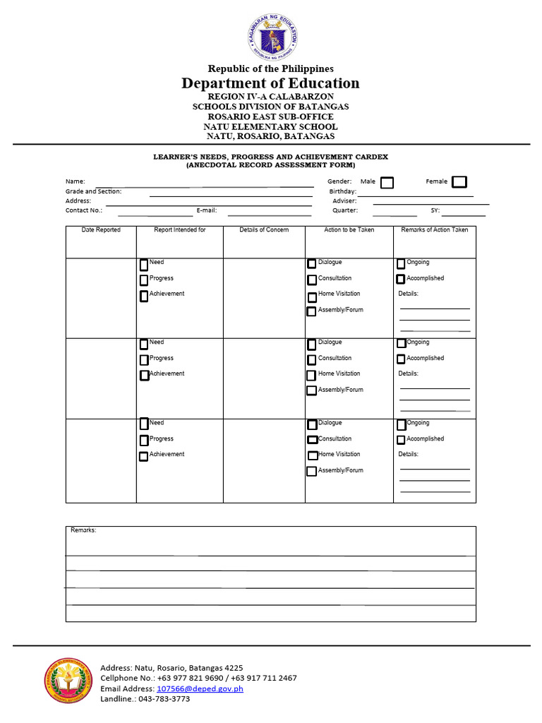Anecdotal Record RPMS Module 12 | PDF