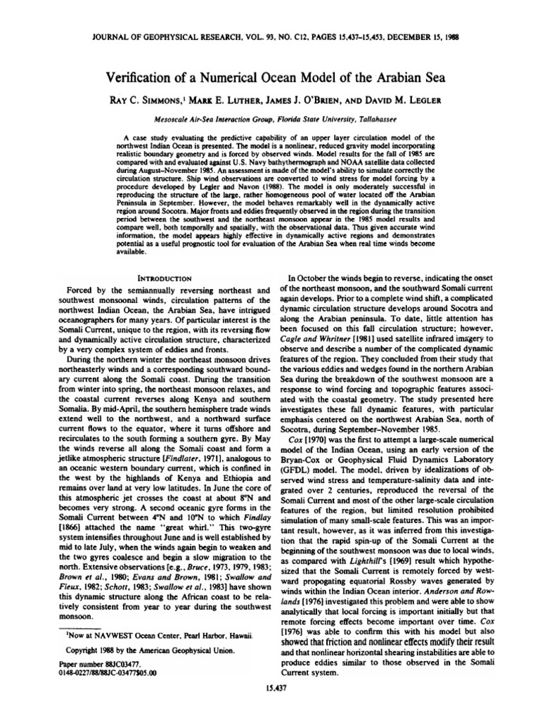 Verification of A Numerical Ocean Model of The Arabian Sea | PDF