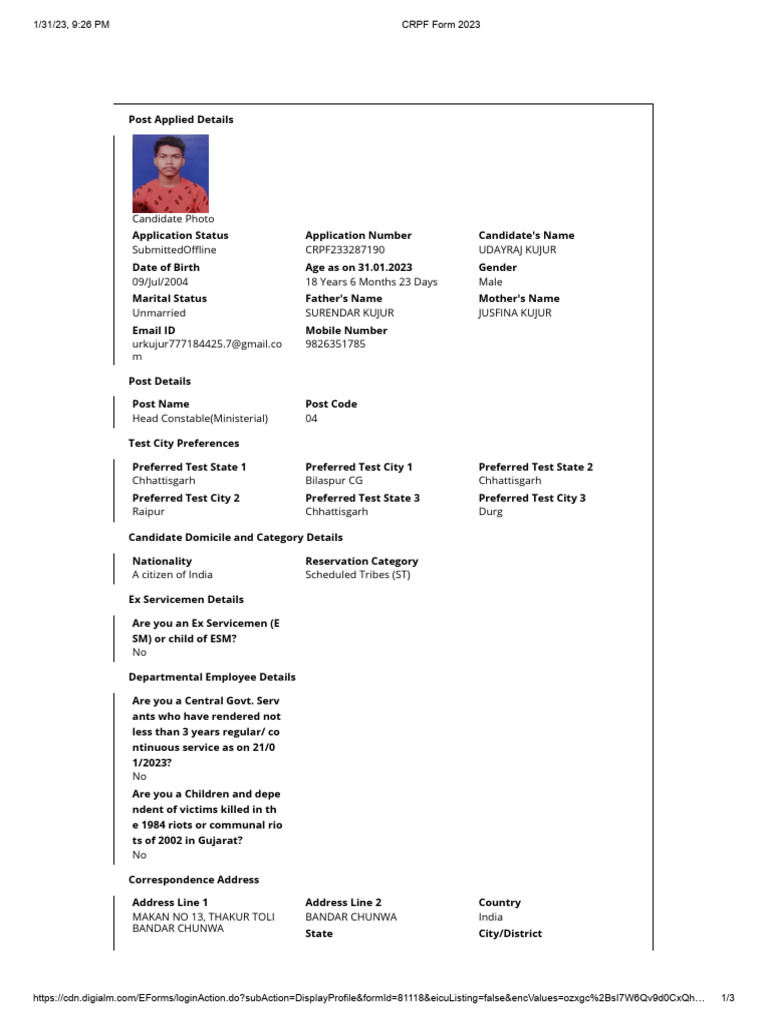 CRPF Form 2023 Updated | PDF | Government | Justice