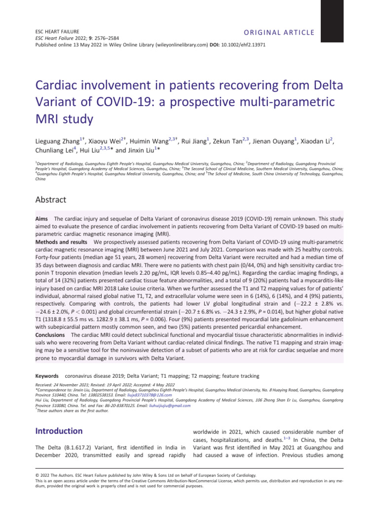 ESC Heart Failure - 2022 - Zhang - Cardiac Involvement in Patients ...