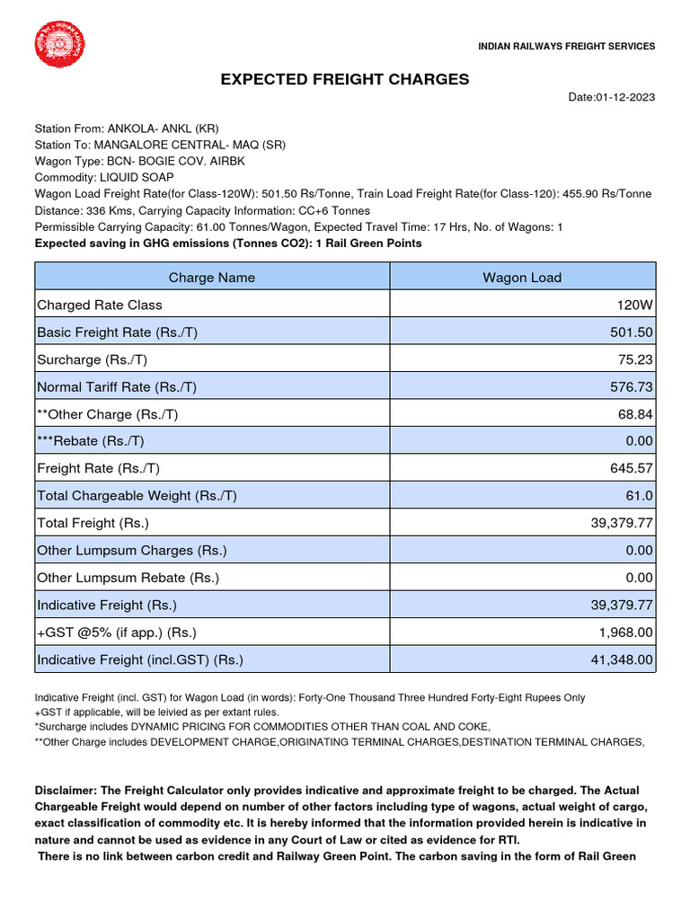 Freight Calculator | PDF | Cargo | Rail Transport