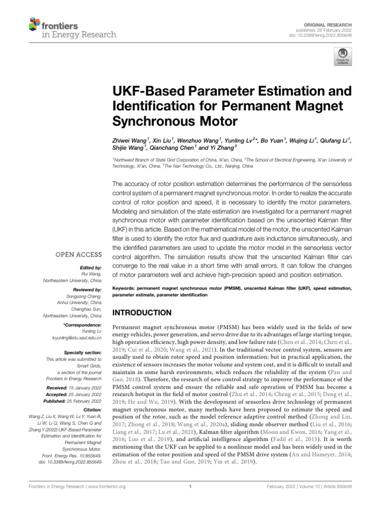 Ukf Based Parameter Estimation And Pdf Kalman Filter Electric Motor