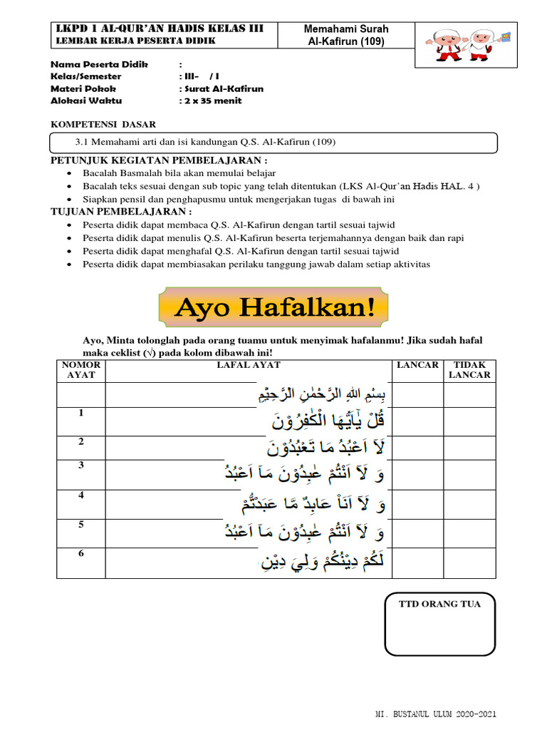 LKPD 1 QH Kelas III Al Kafirun | PDF