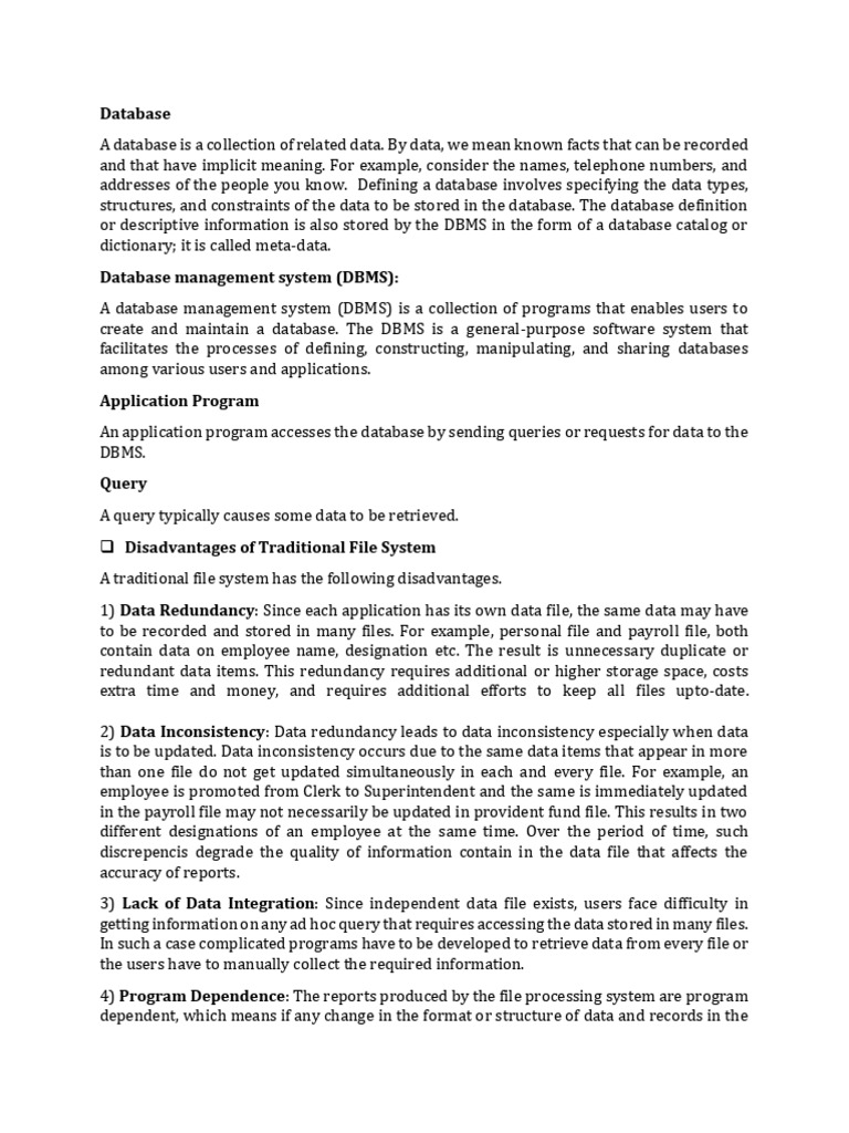 Database Note I Pdf Relational Database Databases