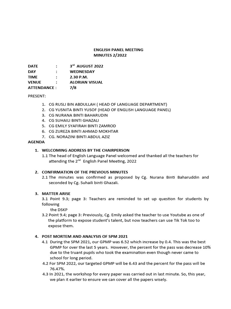 English Meeting Minute 2 | PDF | Learning | Human Communication