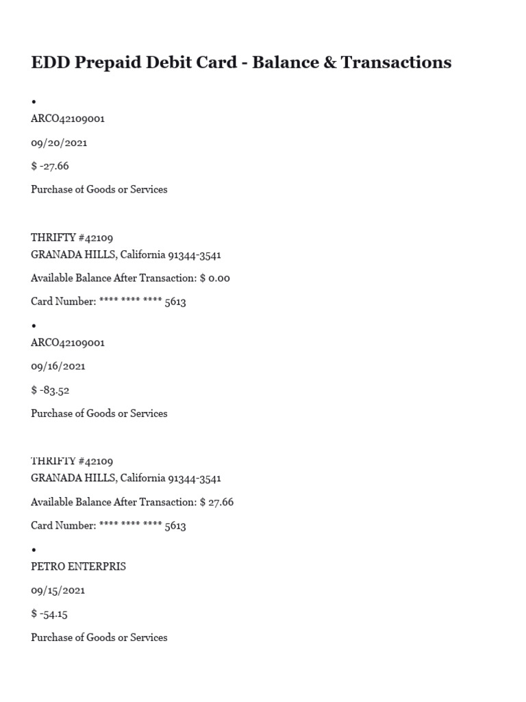 EDD Prepaid Debit Card 1 - Balance & Transactions | PDF | Transaction ...