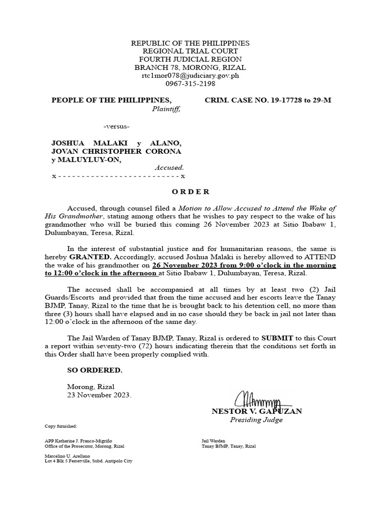 Order Ganting Furlough | PDF | Separation Of Powers | Criminal Law