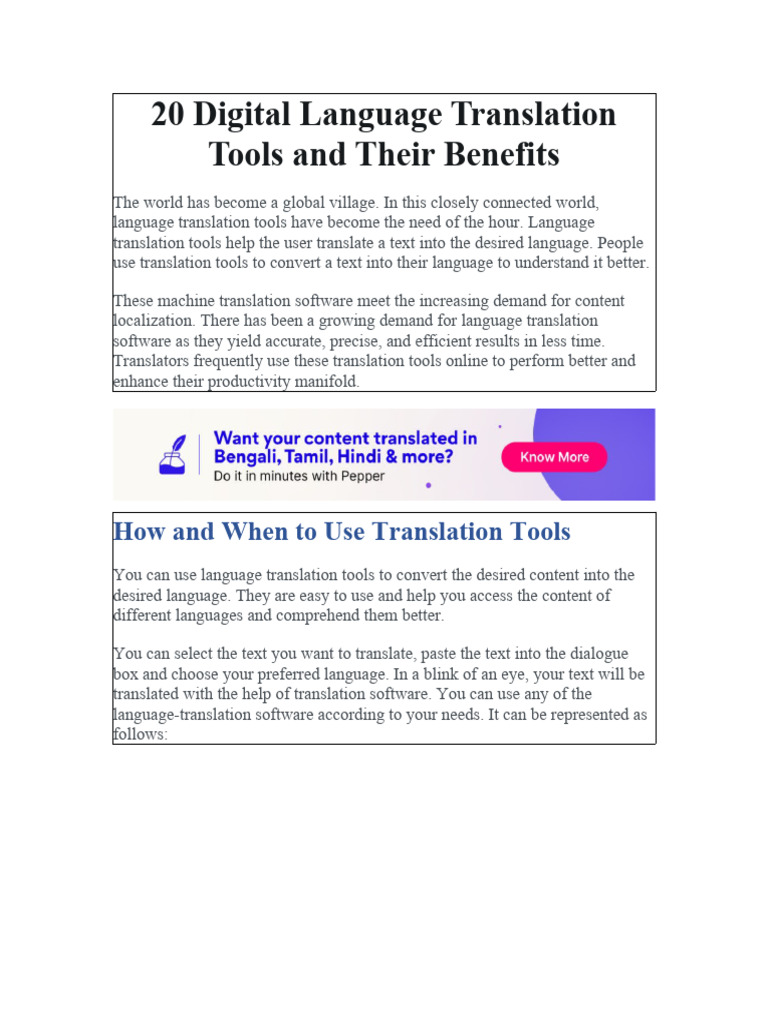 20 Digital Language Translation Tools and Their Benefits | PDF ...