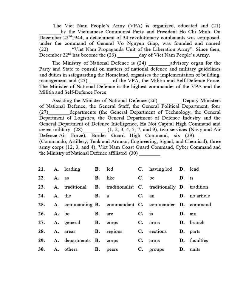 Overview of Vietnam People's Army Structure | PDF | Chemical Warfare ...