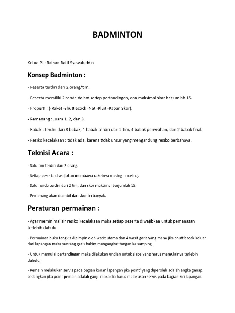 Laporan Lomba Badminton | PDF