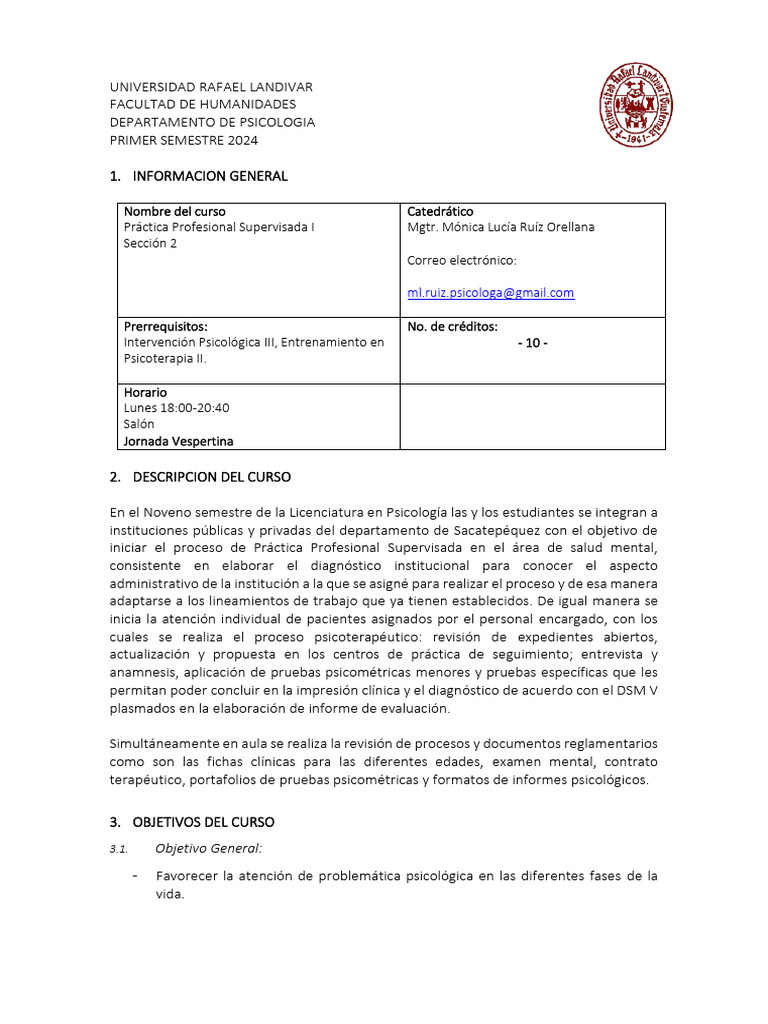 Práctica Supervisada Psicología 2024 | PDF | Evaluación | Sicología