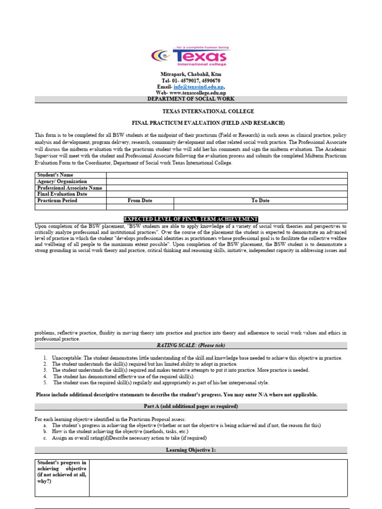Final Practicum Evaluation | PDF | Evaluation | Reflective Practice