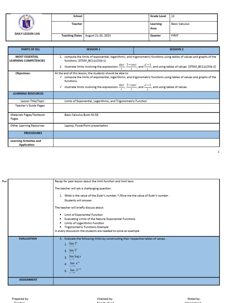 BASIC CALCULUS (Week 2) | PDF | Logarithm | Function (Mathematics)