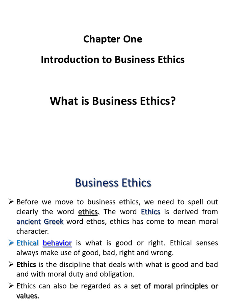 BE - Chapter One (Edited) | Download Free PDF | Morality | Business Ethics