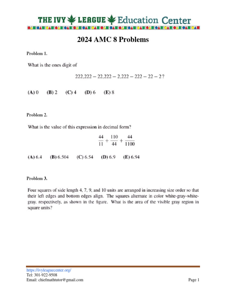 2024 Amc 8 Problems and Answers | PDF
