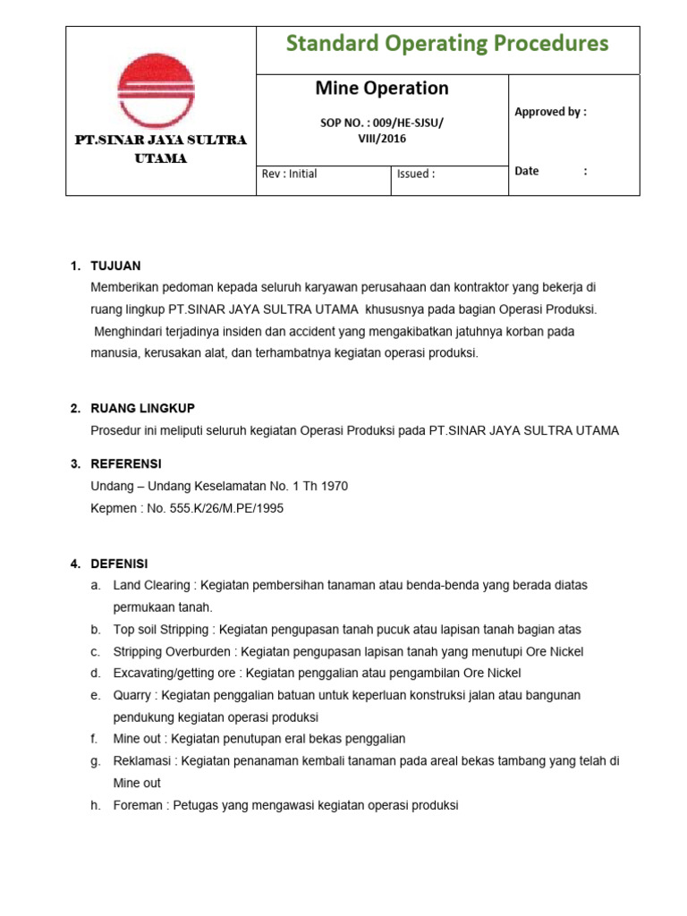SOP Mine Operation | PDF