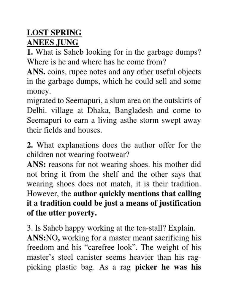 QS and Ans The Lost Spring | PDF | Metaphor