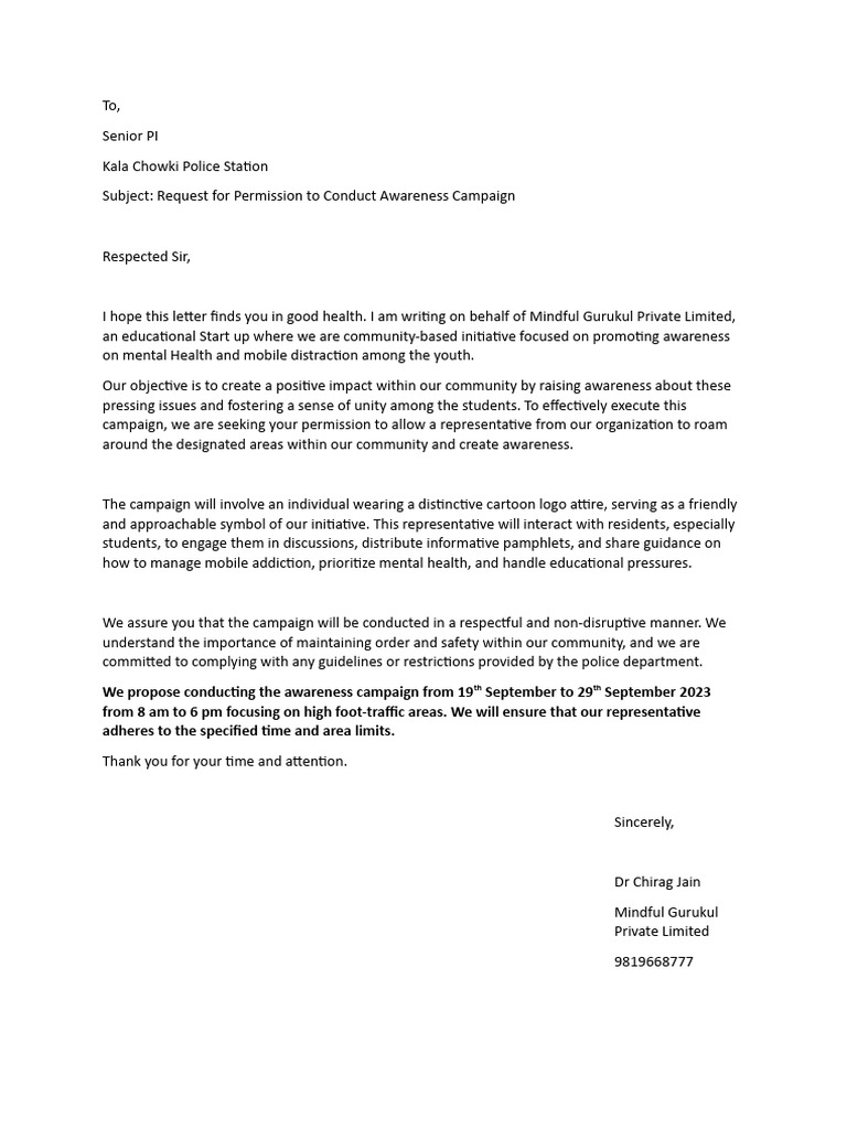 Permission Letter From Local Police | PDF Permission Letter From Local Police | PDF
