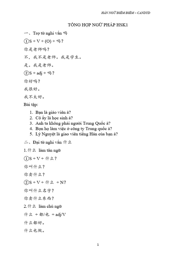 ÔN TẬP HSK1 | PDF