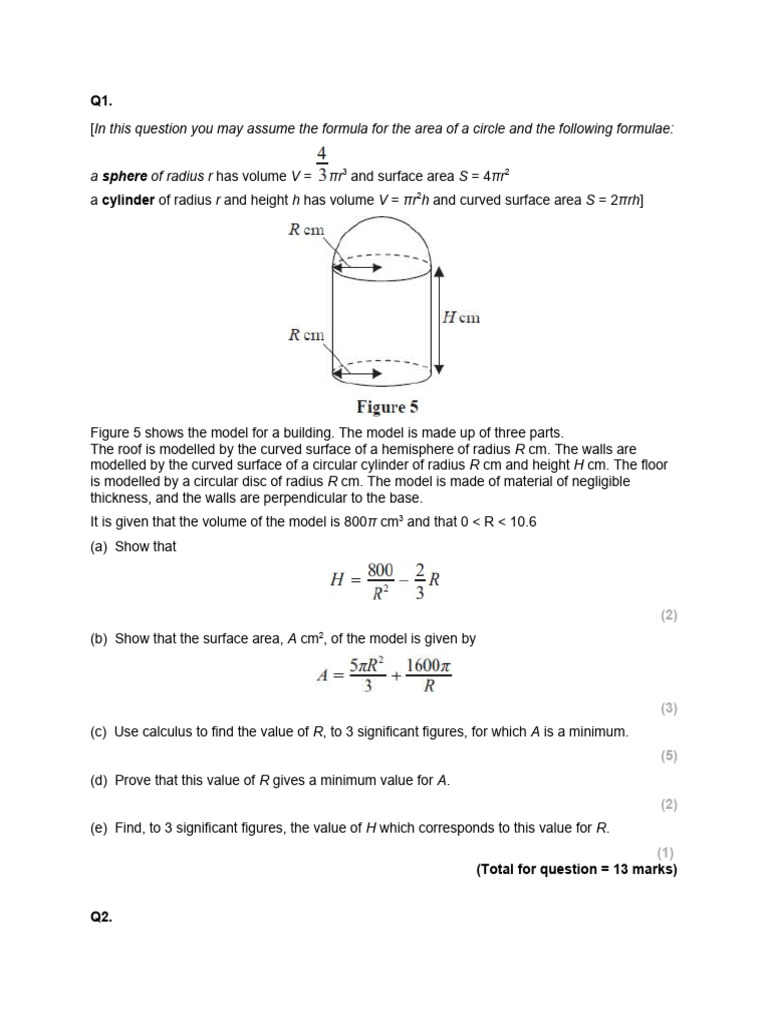 Calculus Optimization in Geometry Problems | PDF | Sphere | Area