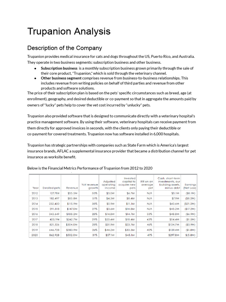 Trupanion Analysis | PDF | Insurance | Revenue