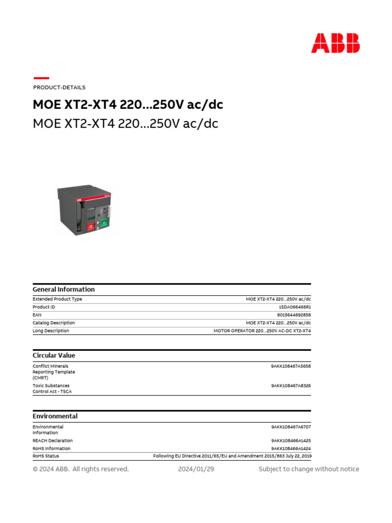 1SDA066466R1 Moe xt2 xt4 220 250v Ac DC | PDF | Electrical Engineering | Electrical Equipment