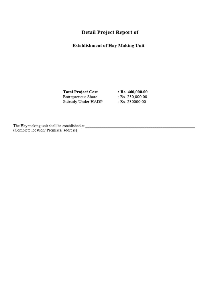 Detail Project Report Of: Establishment of Hay Making Unit | PDF | Hay | Fodder