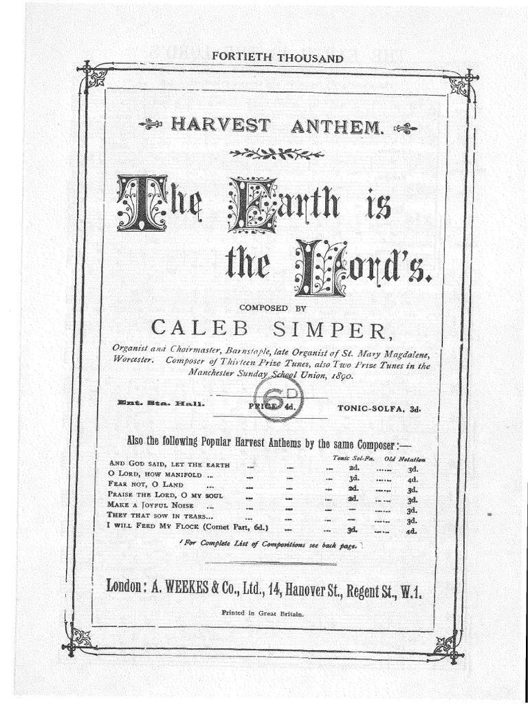 The Earth Is The Lord's - Caleb Simper | PDF