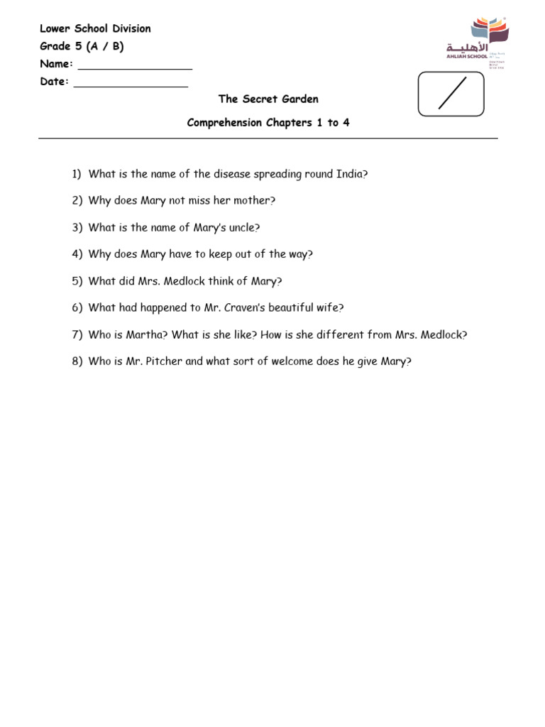 The Secret Garden Comprehension 1 To 4 | PDF