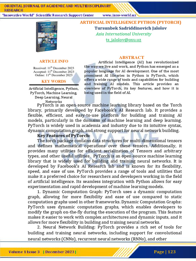 Artificial Intelligence Python (Pytorch) : Asia International University | PDF | Artificial ...