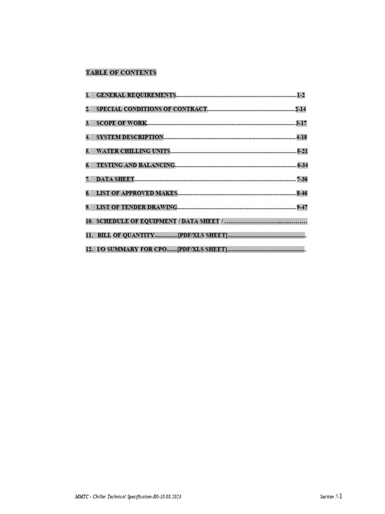 MMTC Chiller Technical Specifications Guide | PDF | Quality Assurance | Specification (Technical ...