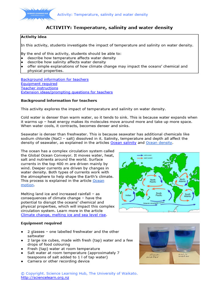 Temperature Salinity and Water Density | PDF | Oceans | Seawater