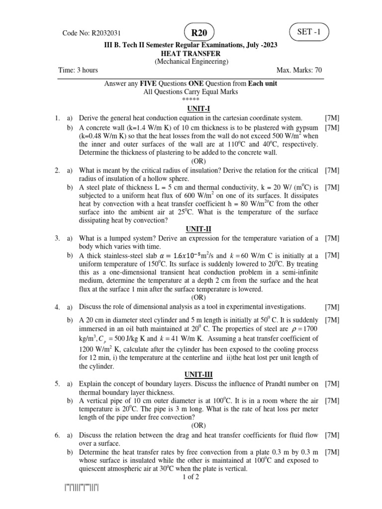 Heat Transfer Exam Questions July 2023 | PDF | Heat Transfer | Heat