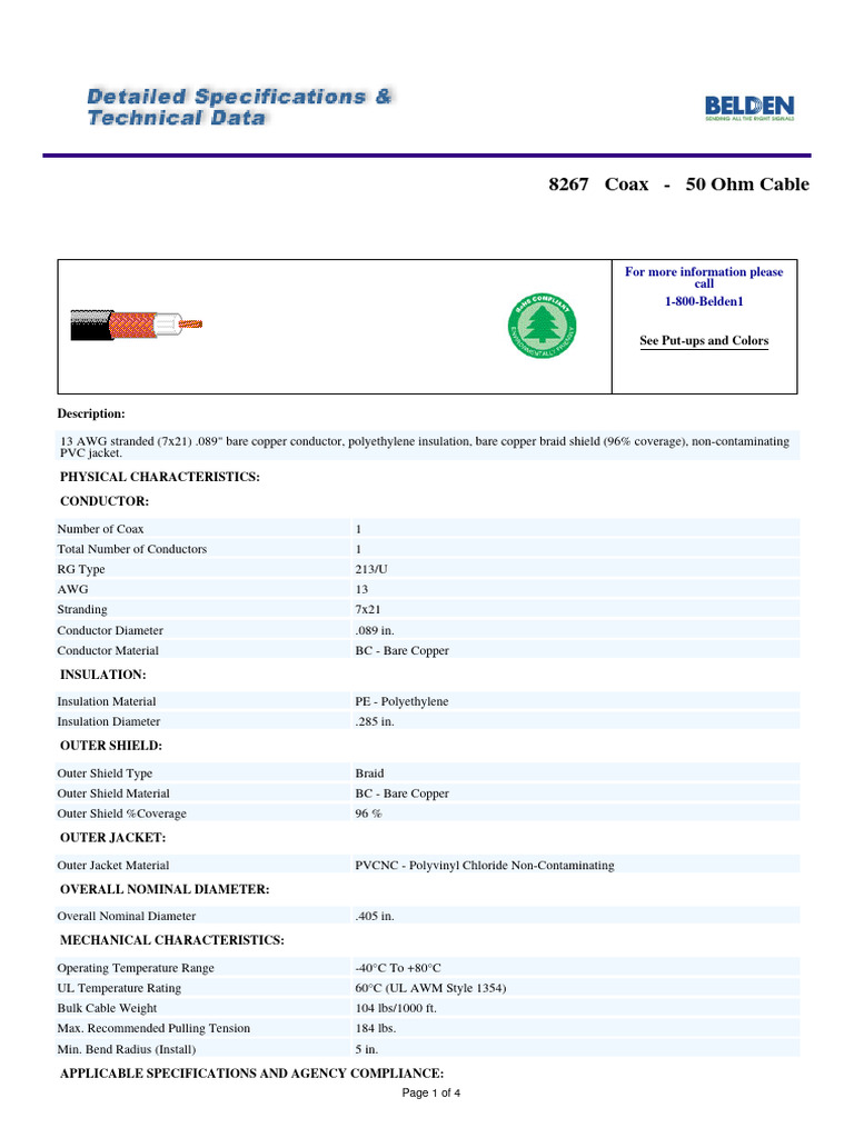 Belden RG213 | Download Free PDF | Coaxial Cable | Electromagnetism