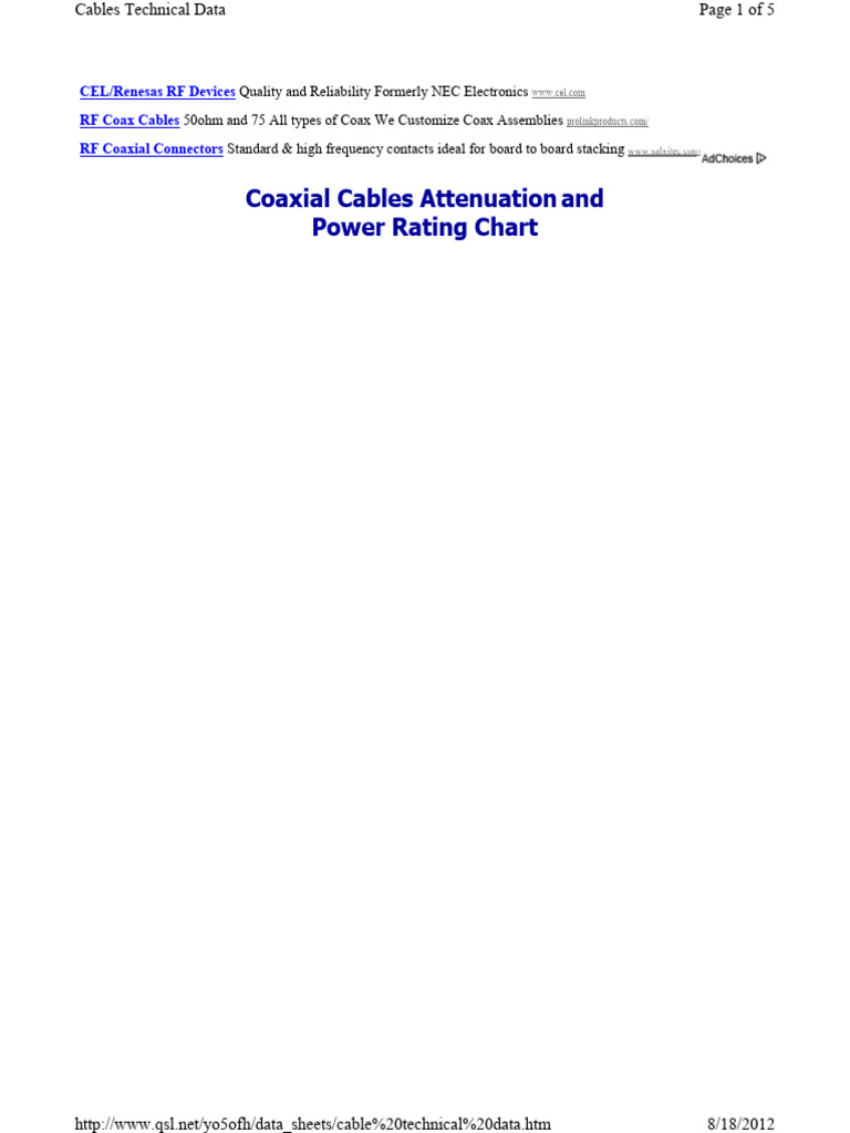 Cable 20 Technical 20 Data | PDF | Coaxial Cable | Electrical Engineering