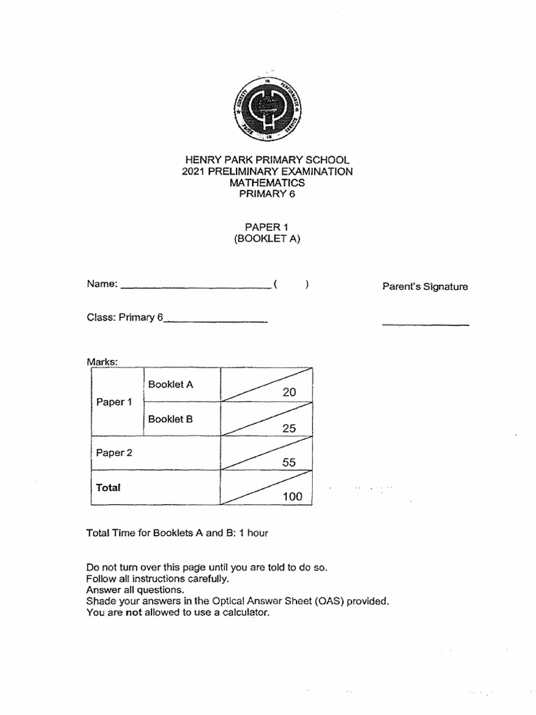 P6 Maths Prelim 2021 HenryPark Exam Papers | PDF