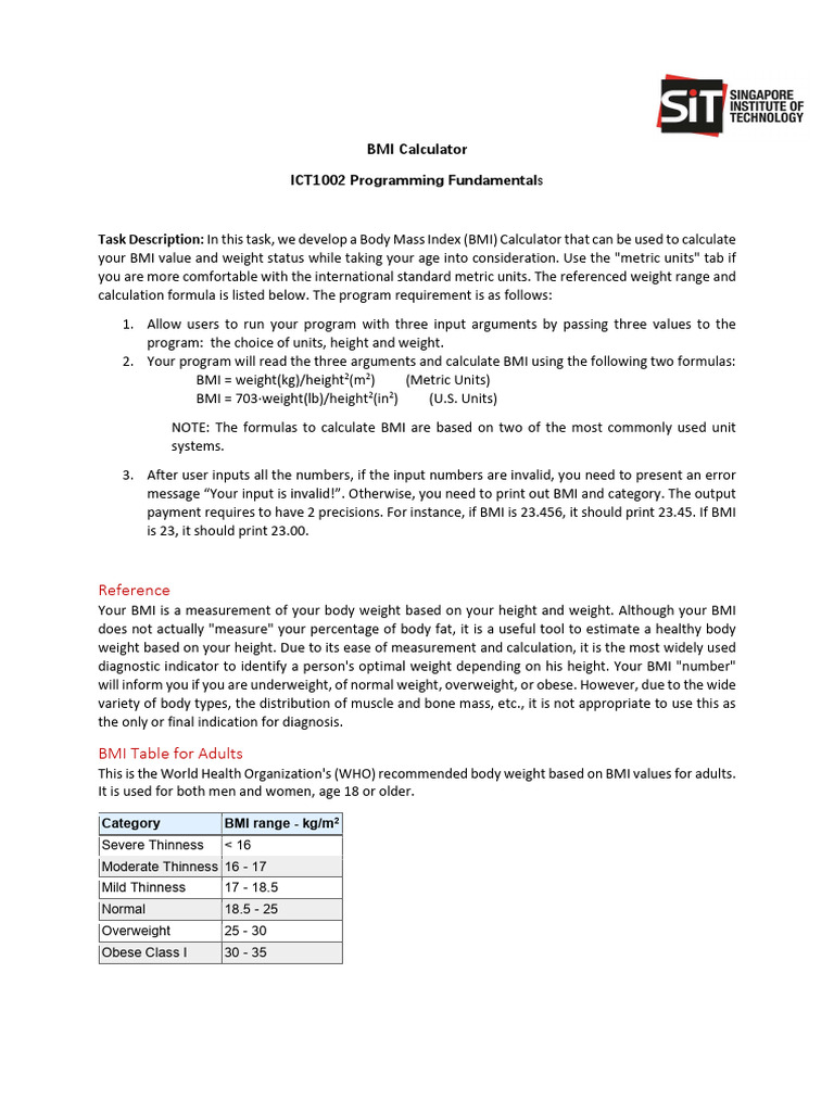 Task BMI Calculator | PDF | Body Mass Index | Obesity