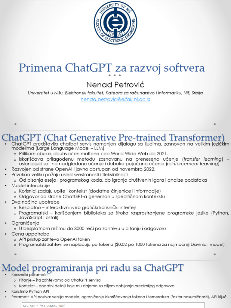 Primena ChatGPT U Razvoju Softvera - Nenad Petrovic | PDF