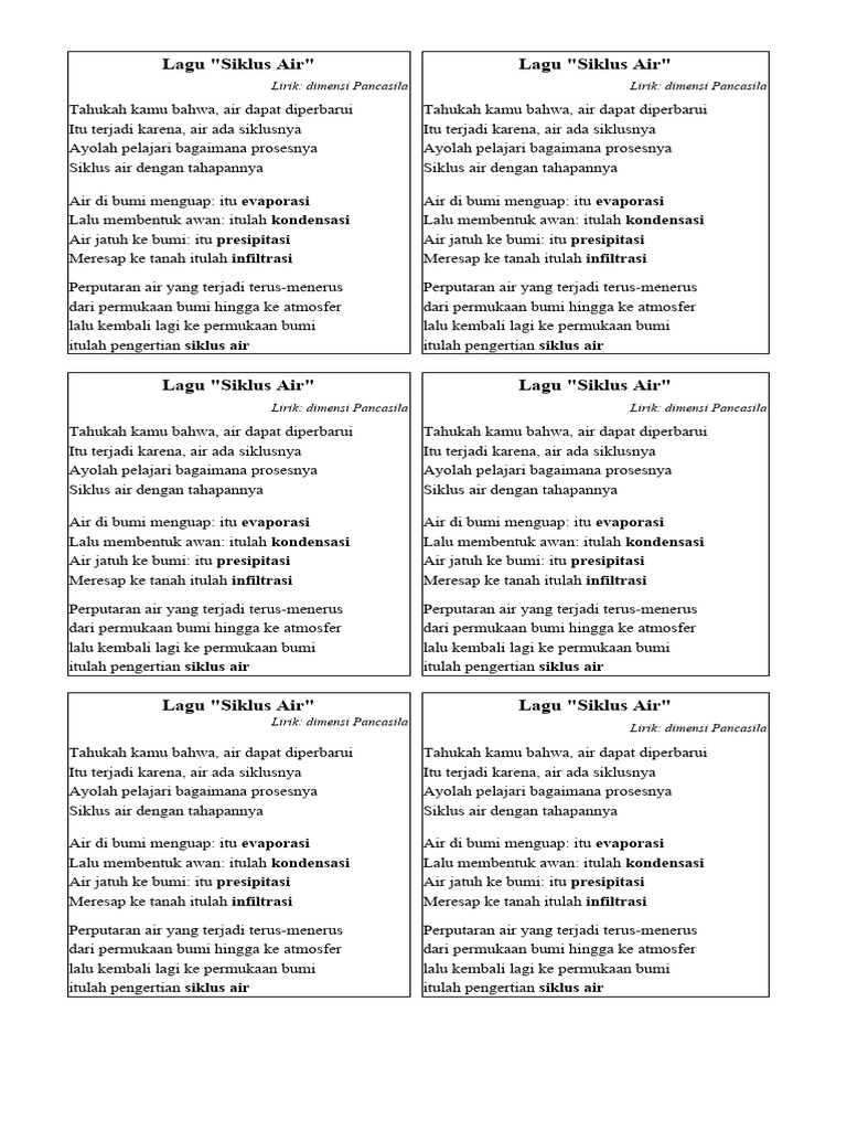 Lagu Siklus Air | PDF | Ilmu Sosial | Sains & Matematika